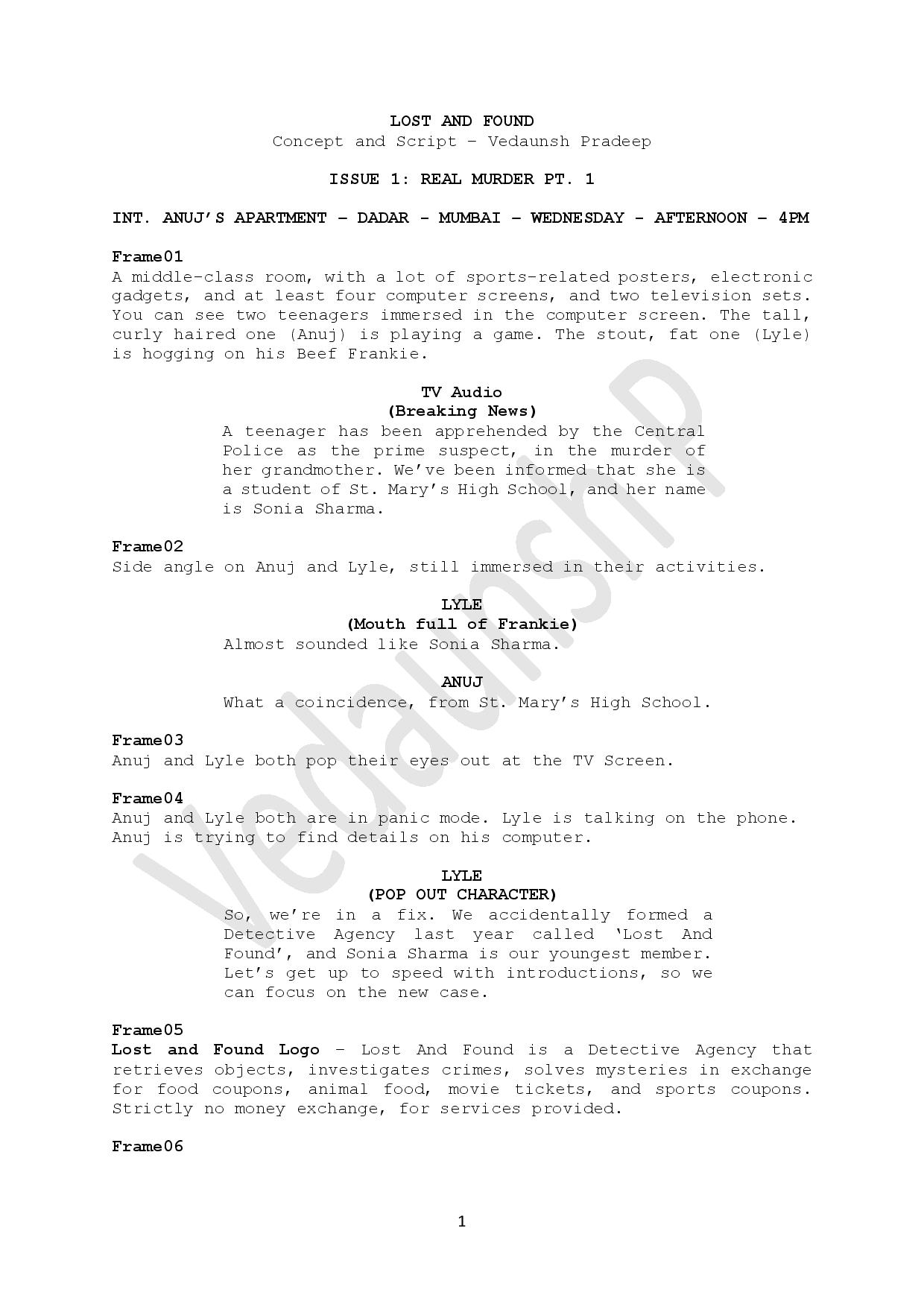 Unsure Comics - Scripts - Lost And Found - Issue 01 - A Real Murder